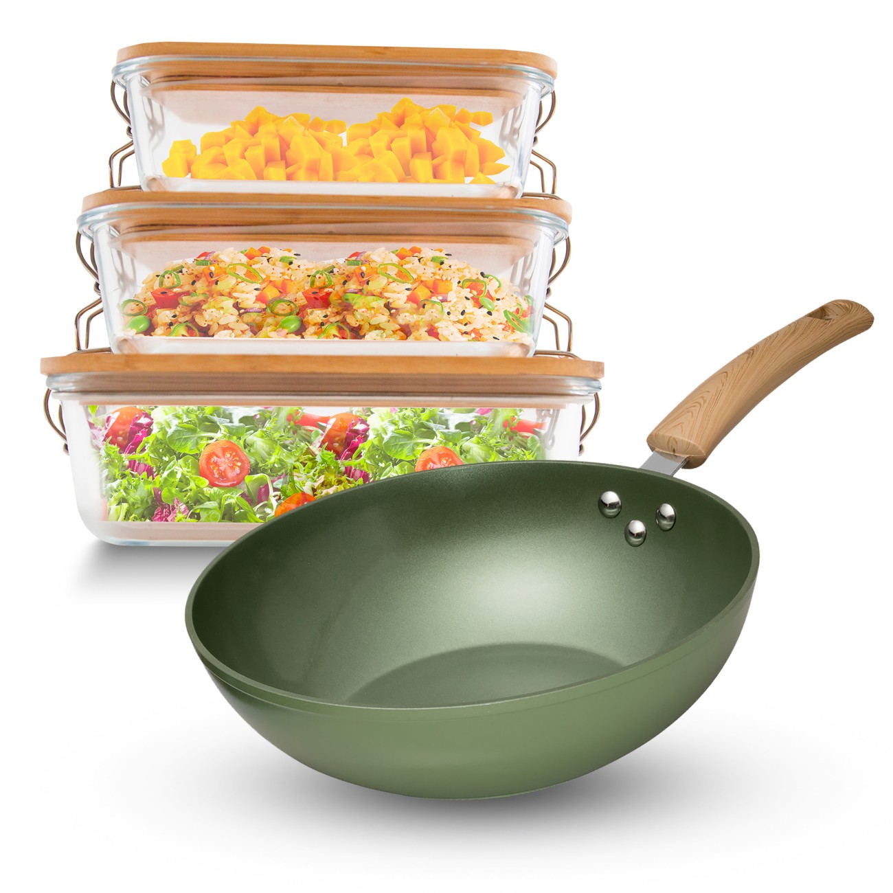 JUST VEGAN 3-delig voedselbewaarset & wok | Viking Direct NL